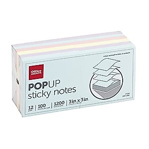 Office Depot® Brand Pop-Up Notes, 3" x 3", Assorted Pastel Colors, 100 Sheets Per Pad, Pack of 12