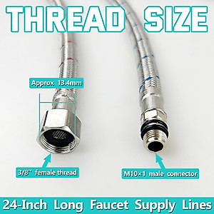 YooGyy 24" Length Bathroom Kitchen Faucet Connector Water Supply Line, Durable Braided Steel Hot and Cold Water Lines Faucet Hose 3/8" female compression thread x M10 male connector