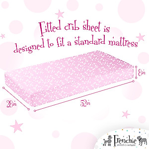 Frenchie Mini Couture Fitted Crib Sheets 100% Woven Cotton Fits Toddler Mattress, Pink Stars, 28 x 52inx8in, 2-Pack