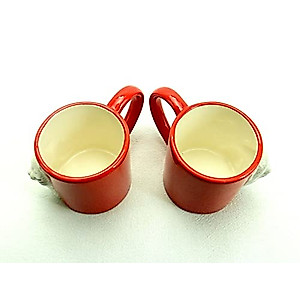 TDL Kissing Cat Mugs, Cute Matching Coffee Mugs, 3-Finger Loop Handles for Easy Handling, Ceramic Cups, Dishwasher Safe - Set of 2, Red, 3 1/4'' diameter (5 1/2'' edge to handle) x 3 1/2''H