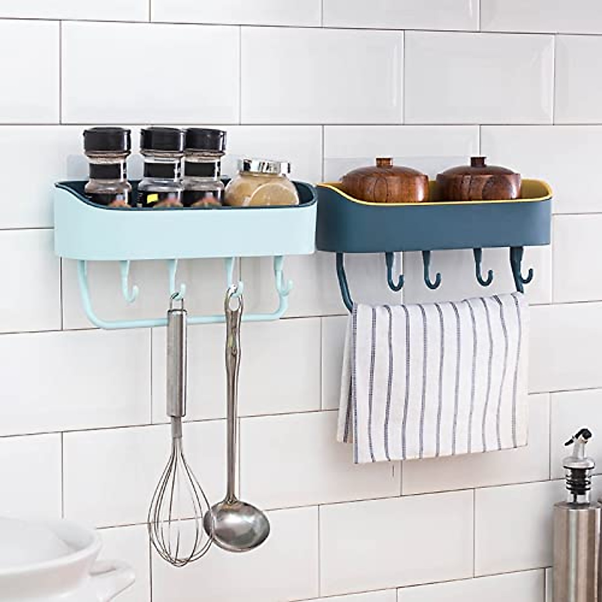 LAPUTA Wall Mount Organizer,1 Set Shower Shelf PP Detachable Hook Punch Free Storage Holder Rack for Kitchen, Bathroom, Cabinet, Toilet, Office Beige One Size