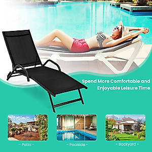 Giantex Lounge Chairs for Outside - Set of 2 Outdoor Chaise Lounge with 5 Adjustable Position, Steel Frame, Patio Loungers, Camping Reclining Chair for Garden, Poolside, Yard Sunbathing Chairs, Black