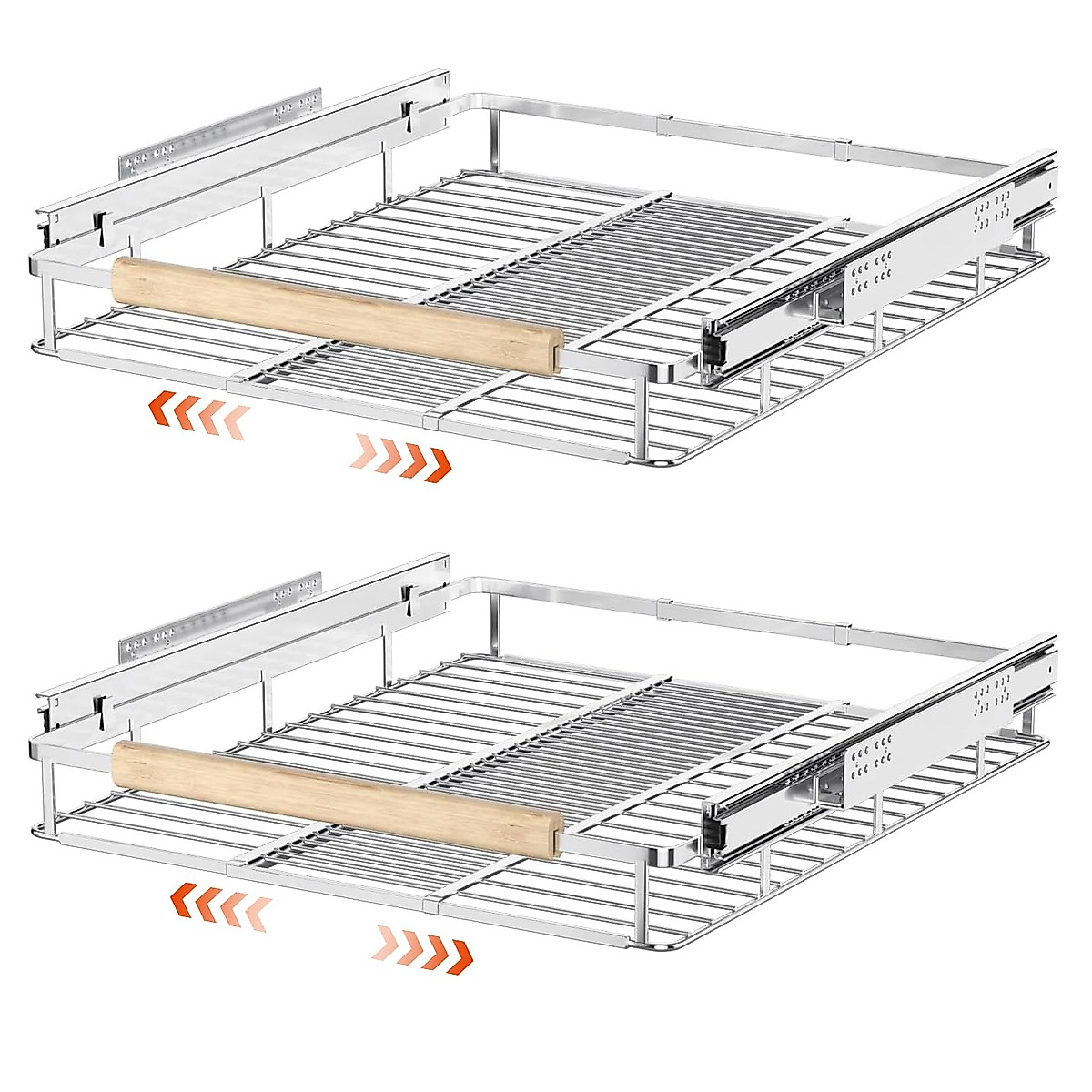 SANNO Pull Out Cabinet Organizer, Slide Out Cabinet Shelf,Under Sink Slide Out Cabinet Organizer, Pots Pans Organizer Smooth Roll,Expandable Width 16.1~26.4" W