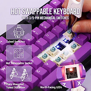 EPOMAKER TH80 SE Gasket 75% Mechanical Keyboard, NKRO Hot Swappable RGB 2.4Ghz/ Bluetooth 5.0/ Wired Gaming Keyboard with Poron/EVA Foam, 4000mah Battery (Black Purple, Budgerigar Switch)
