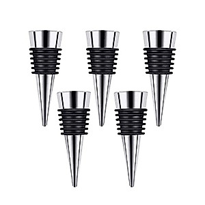 5 Pcs Wine Stoppers for Wine Bottles, Stainless Steel Wine Bottle Stopper, Reusable Wine Saver for Kitchen Bar Wedding, Keep Wine Fresh
