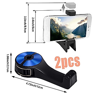 DWARFOO 2 Pack Car Headrest Hook with Phone Holder, 2 in 1 Car Vehicle Back Seat Headrest Mobile Phone Holder Hanger Holder Hook for Bag Purse Cloth Grocery (Blue)