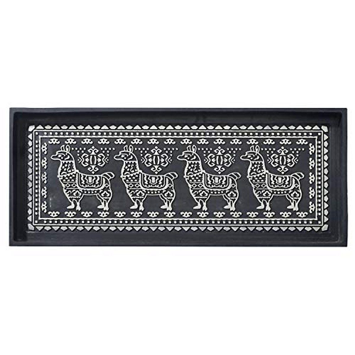 HF by LT Llama Design Deluxe Rubber Boot-Tray, 34 x 14 inches, Heavy Duty Vulcanized Rubber Design, One-Piece Seamless Construction, Year Round Use Indoors or Outdoors, Black with Silver Accents