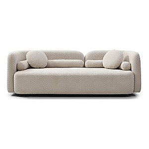 Yoglad 88.58‘’ 3-Seat Modern Curved Boucle Sofa, Cozy Thick Upholstered Teddy Loveseat, Half Moon Aesthetic Design Sherpa Couch for Small Living Room Bedroom Apartment Studio (Light Beige)