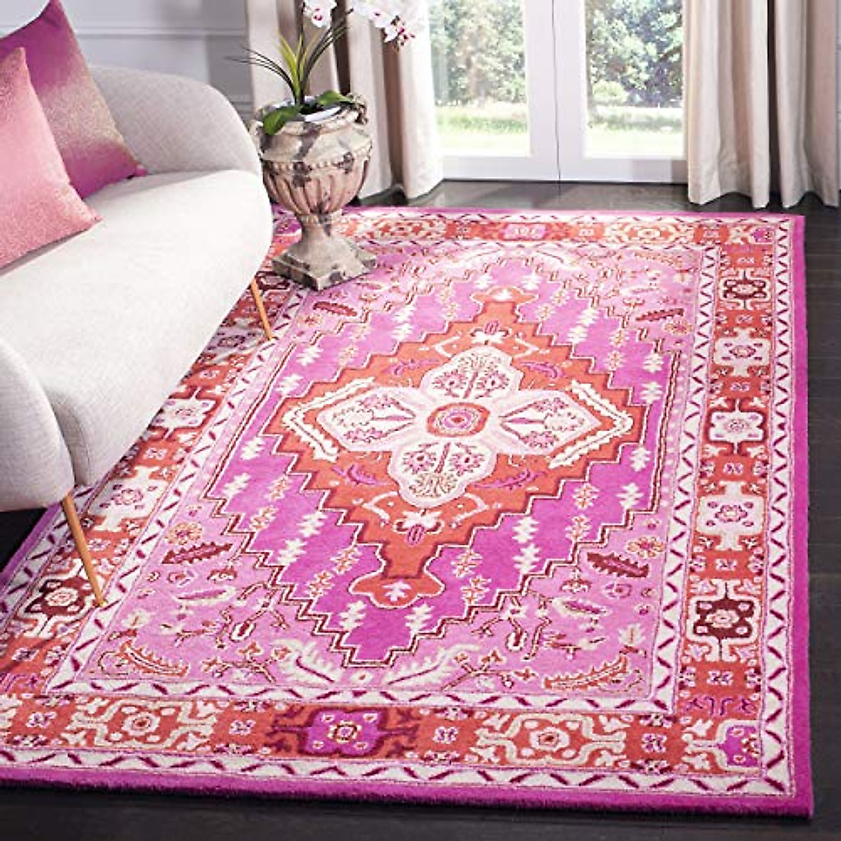 SAFAVIEH Bellagio Collection 8' x 10' Red / Pink BLG545B Handmade Medallion Premium Wool Area Rug