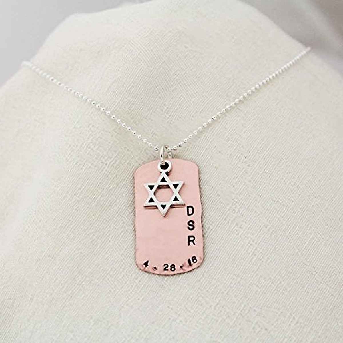Personalized Star of David Necklace for Boys, Bar Mitzvah Gift, Copper and Stainless Steel