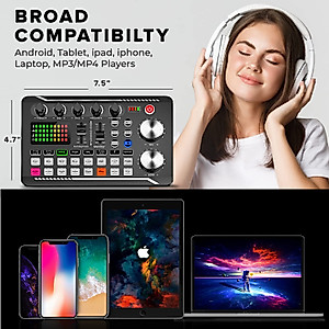Prisciliano Podcast equipment bundle. Audio Interface with condenser microphone & accesories: Sound Card Mixer. Podcast Studio equipment for Live Streaming, PC, Karaoke Recording and Gaming. DJ Mixer.
