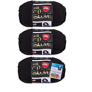 Red Heart Yarn Red Heart with Love Yarn - Black - 6 Oz - Medium 4 Gauge - 3 Pack Bundle with Bella Crafts Stitch Markers