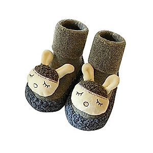 Lykmera Cute Cotton Socks Shoes for Baby Girls Boys Children Toddler Shoes Flat Bottom Non Slip Warm Cartoon Socks Shoes (Grey, 18-24 Months)
