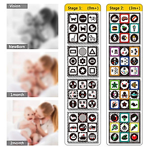 teytoy Tummy Time Floor Mirror, Double High Contrast Play and Pat Activity Mat Black and White Baby Crinkle Toys with Teether, Great Gift for Infants Boys and Girls -Pack of 4