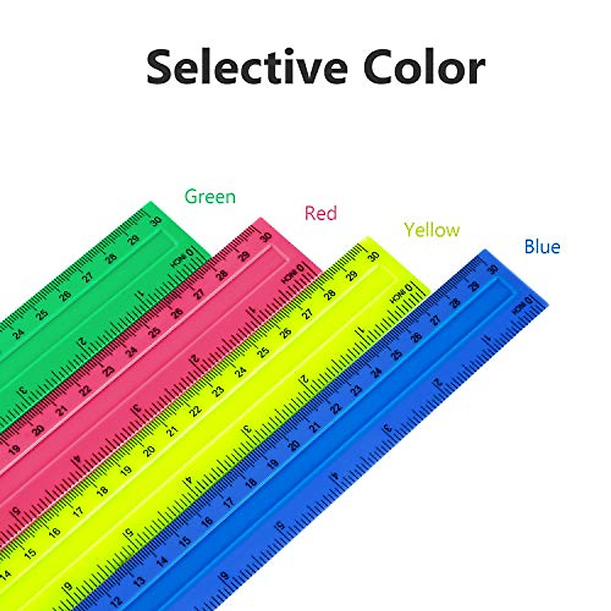 20 Pack Plastic Ruler 12 Inch Straight Ruler with Inches and Metric Bulk Rulers for School Classroom, Home, or Office (Colorful)