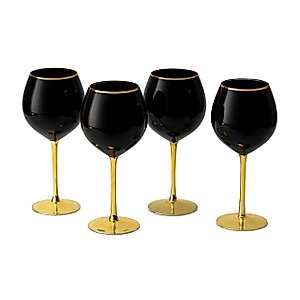Large Red Diamond Wine Glasses, 10" H Gold Rim Rhinestone DIAMOND Studded Glasses - Wedding Glasses - 18 Ounce, Premium Bling Designed Wine Glasses for Spirits and Wine, Crystal Long Stem Wine Glass