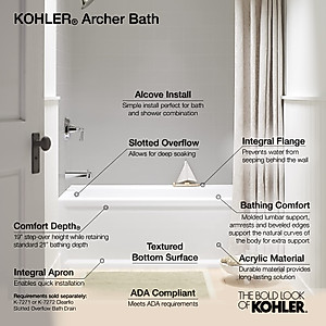 KOHLER K-1125-RA-0 Archer 72-Inch x 36-Inch Alcove Bath with integral apron and right hand drain, White