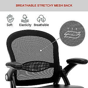 Office Chair,Ergonomic Home Desk Chairs,PU Leather Thick Cushion Mesh Office Chairs,Adjustable Executive Task Chair with Flip-up PU Armrests,360° Swivel Computer Chairs,Black