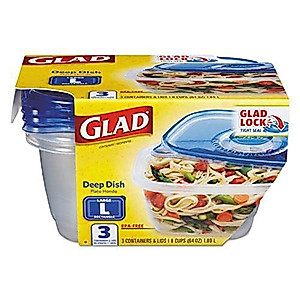 Deep Dish Food Storage Containers, 64 oz, 3/Pack