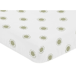 Sweet Jojo Designs White and Sage Boho Sun Boy or Girl Fitted Crib Sheet Baby or Toddler Bed Nursery - Green Bohemian Celestial Sky Desert Sunshine Outdoors Nature Gender Neutral