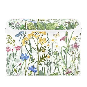 JUMBEAR Herbs Wild Flower Rectangular Storage Bin with Lid and Handle, Collapsible Toys Clothes Storage Basket Organizer for Closet, Office, Nursery, Home Decor