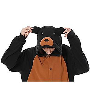 Unisex Adult Bear Costume Pajamas, Animal Costume Halloween Sherpa Women's Cosplay Christmas One Piece Costume Black Bear XL