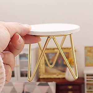 1 12 Scale Dollhouse Furniture Mini Circle Coffee Table Miniature Decor for Living Room Bedroom Family Room Kitchen Balcony Fairy Garden Project Decoration (Golden Stand)