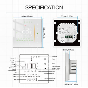 Intelligent Temperature Control,Smart Thermostat for Electric Floor Heating,Programmable, WIFI, APP Control,Energy Saving, Remote Access,95 240V, White