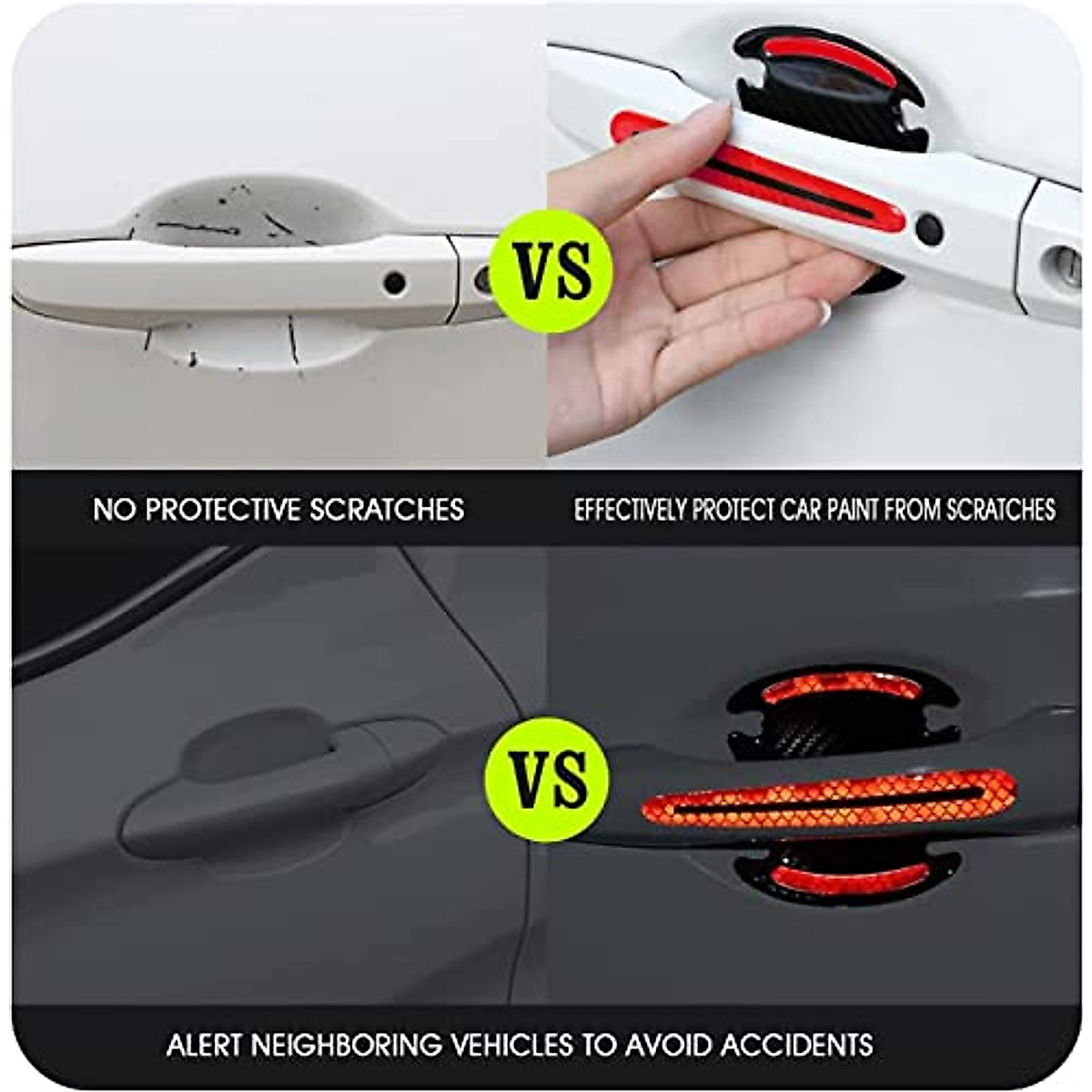 8PCS Car Door Handle Sticker 3D Carbon Fiber Anti Scratches Protective Films Universal Auto Door Handle Scratch Cover Guard Car Outdoor Safety Decoration Reflective Strip (Red)