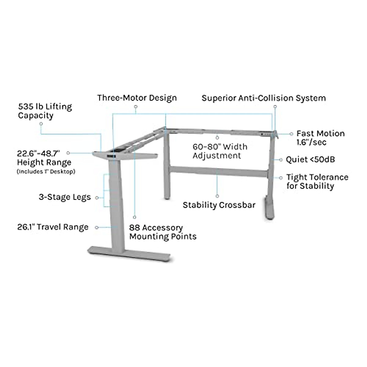 Uplift Desk Bamboo (60 x 60 x 30 x 27 inch) Standing Desk 3-Leg V2-Commercial Adjustable Stand Up L-Shaped Frame (Black), Advanced Keypad, Wire Grommets, Wire Tray, Rocker Board