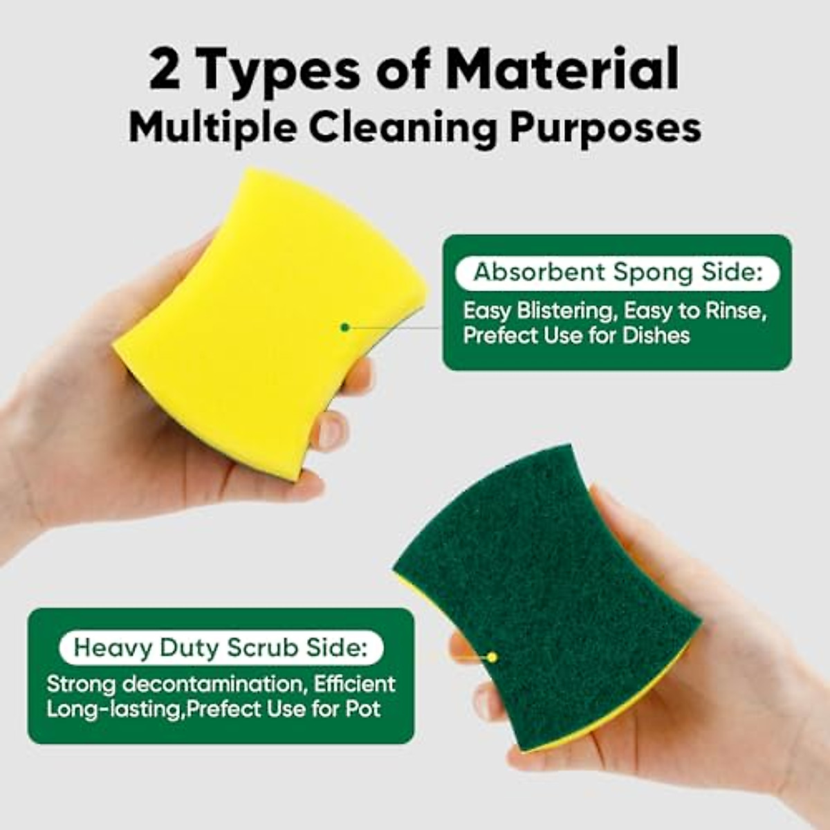 HOMEXCEL Scrub Sponges Kitchen 50 Count, Heavy Duty Dish Sponge for Cleaning, Dual Sided Powerful Scrubbing Sponge for Washing Dishes, Pots, Pans and Surfaces