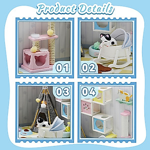 Kisoy Dollhouse Miniature with Furniture Kit, DIY 3D Wooden DIY House Kit A Corner of a Small Apartment Style with Dust Cover & LED,Handmade Tiny House Toys for Kids Adults Gift (Pet Room)