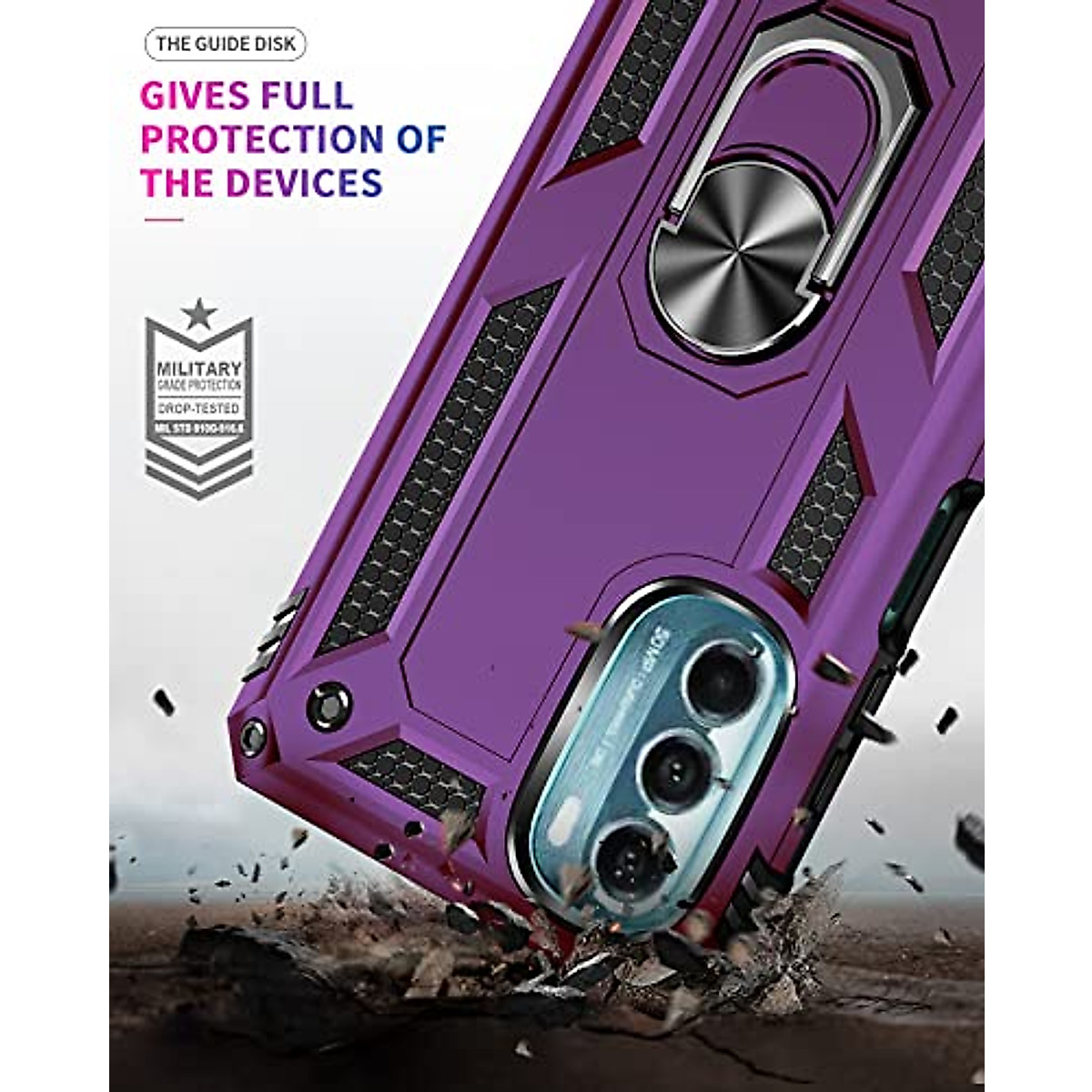 for Moto G 5G Case, Moto G 5G 2022 Phone Case with Screen Protector, [Military Grade 16ft. Drop Tested] Magnetic Ring Holder Kickstand Protective Phone Case for Motorola Moto G 5G (2022), Purple