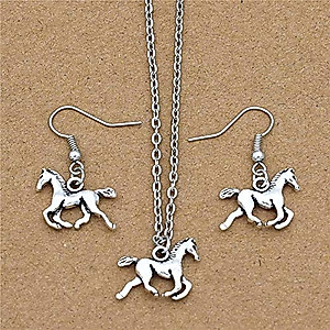 Antique Silver Animal Horse Pendant Drop Earrings Necklace Horses Jewelry Sets for Women Horse Riding Lover Gift