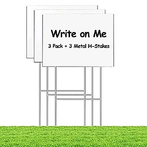 Kichwit 3 Pack Blank Yard Signs with Stakes, 17 x 12 Inches, White Plastic Yard Lawn Sign for Indoor or Outdoor Use