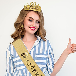 60th Birthday Gift for Her,60 and Fabulous,60th Bday Tiara and Sash,60th Birthday Crown,60th Birthday Sash,Gift for 60 Year Old Woman,60th Birthday Party Supplies,60th Birthday Decoration for Women