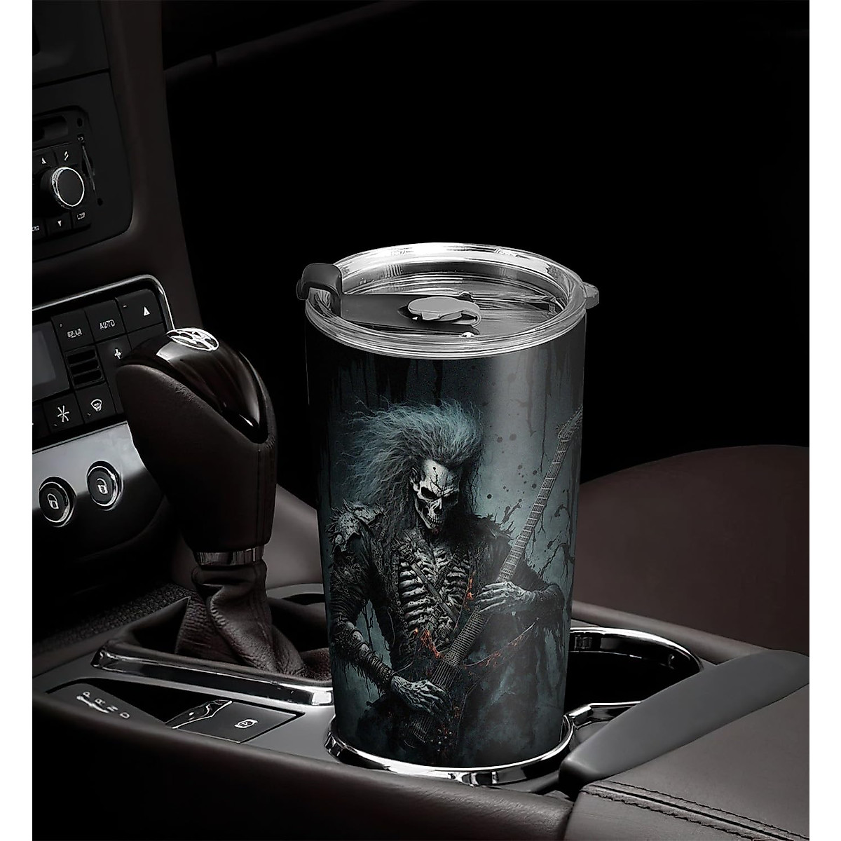 20oz Metal Rock Skull Reaper Electric Guitar Tumbler, Guitarist, Musician Gifts, Coffee Thermos for Men, Stainless Steel Double Wall Vacuum Insulated Coffee Mug, Travel Cup with Lid