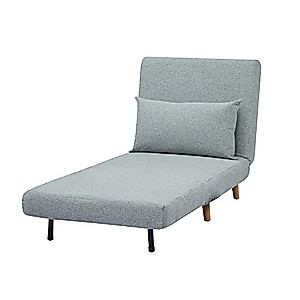GIA Tri-Fold Light Gray Single Seat Convertible Futon with Wooden Effect Leg/Sofa Bed with Romevoable Pillow, Extra Thickness,Flexible Position Change and Space-Saving.