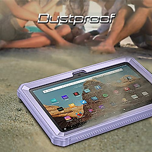 Fintie Shockproof Case for All-New Fire 7 Tablet (12th Generation, 2022 Release), [Tuatara] Rugged Unibody Hybrid Bumper Kickstand Cover with Built-in Screen Protector, Lilac Purple
