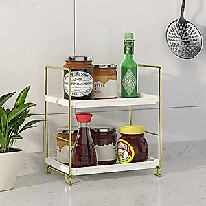 Sekepingo 2-Tier Makeup Perfume Counter Organizer, Bathroom Countertop Shelf Vanity Bedroom Storage Tray,Kitchen Spice Rack Standing Shelf(Gold,White)