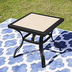 LOKATSE HOME 21" Outdoor Square Patio Dining Table Metal Steel Legs with Ceramics Top, Black