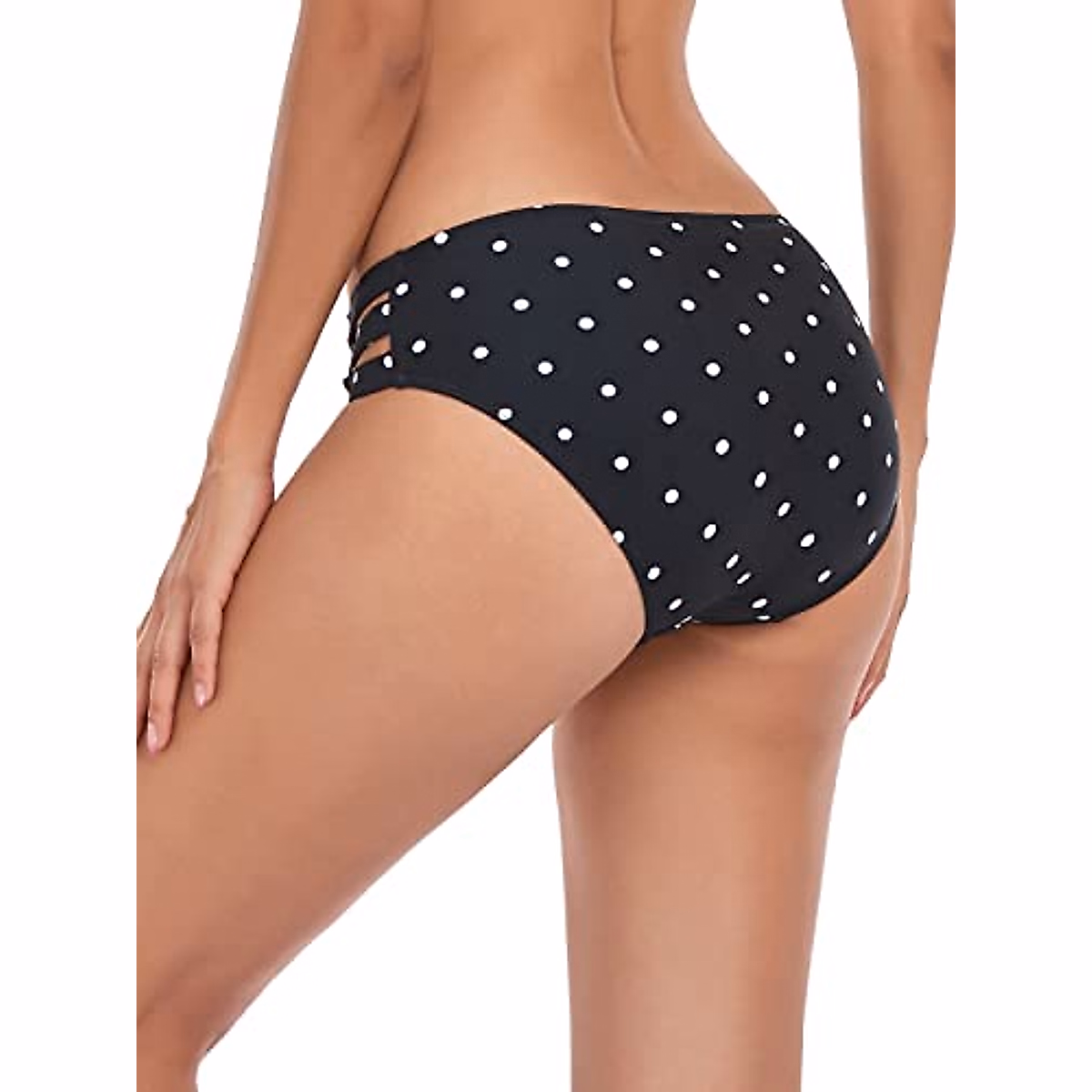 Ocean Blues Women's Black Polka Dot Strappy Bikini Bottom Full Coverage Swim Briefs Size Medium
