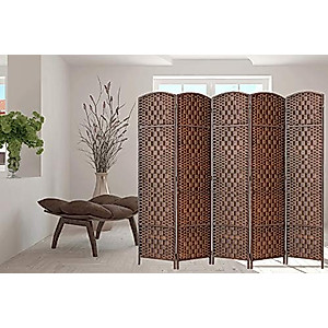 Legacy Decor 5 Panels Room Divider Privacy Screen Weaved Bamboo Fiber Brown Color 5.9 ft High X 7.2 ft Wide