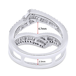 AFFY Baguette Shape Cubic Zirconia Enhancer Wrap Guard Ring in 14K White Gold Over Sterling Silver (7.5)