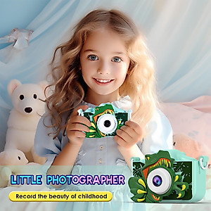 Dinosaur Camera for Kids with Cartoon Silicone Cover, Digital Mini Camera Toys for 3 4 5 6 7 8 9 10 11 12 Year Old Boys Girls Birthday Chirstmas Gifts Ideas - Personal Video Players (T-REX Green)