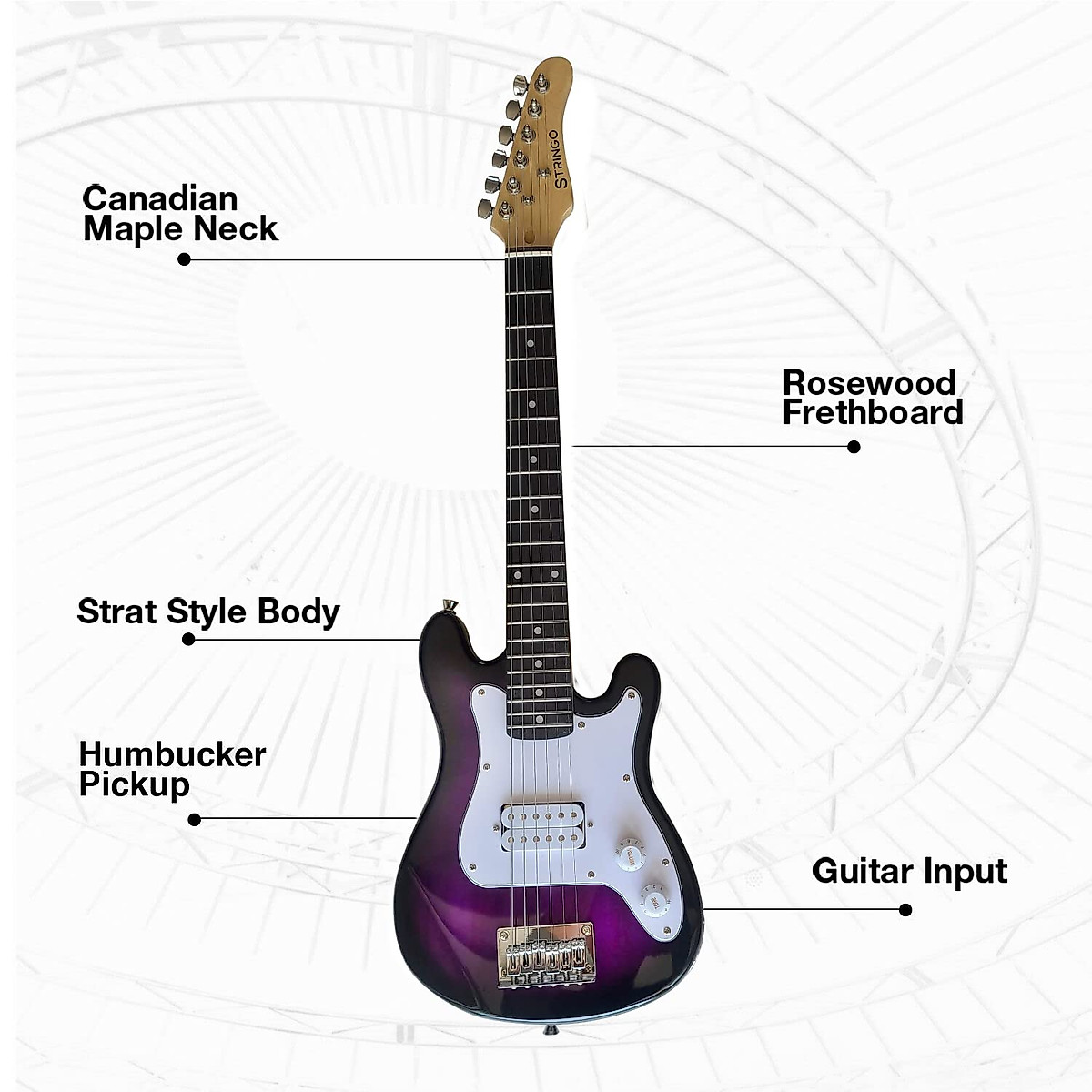 Purple 30 Inch Kids Electric Guitar Beginner Kit, Set Includes 20W Amplifier 3 Picks, Shoulder Strap, Tuner, Bag Case