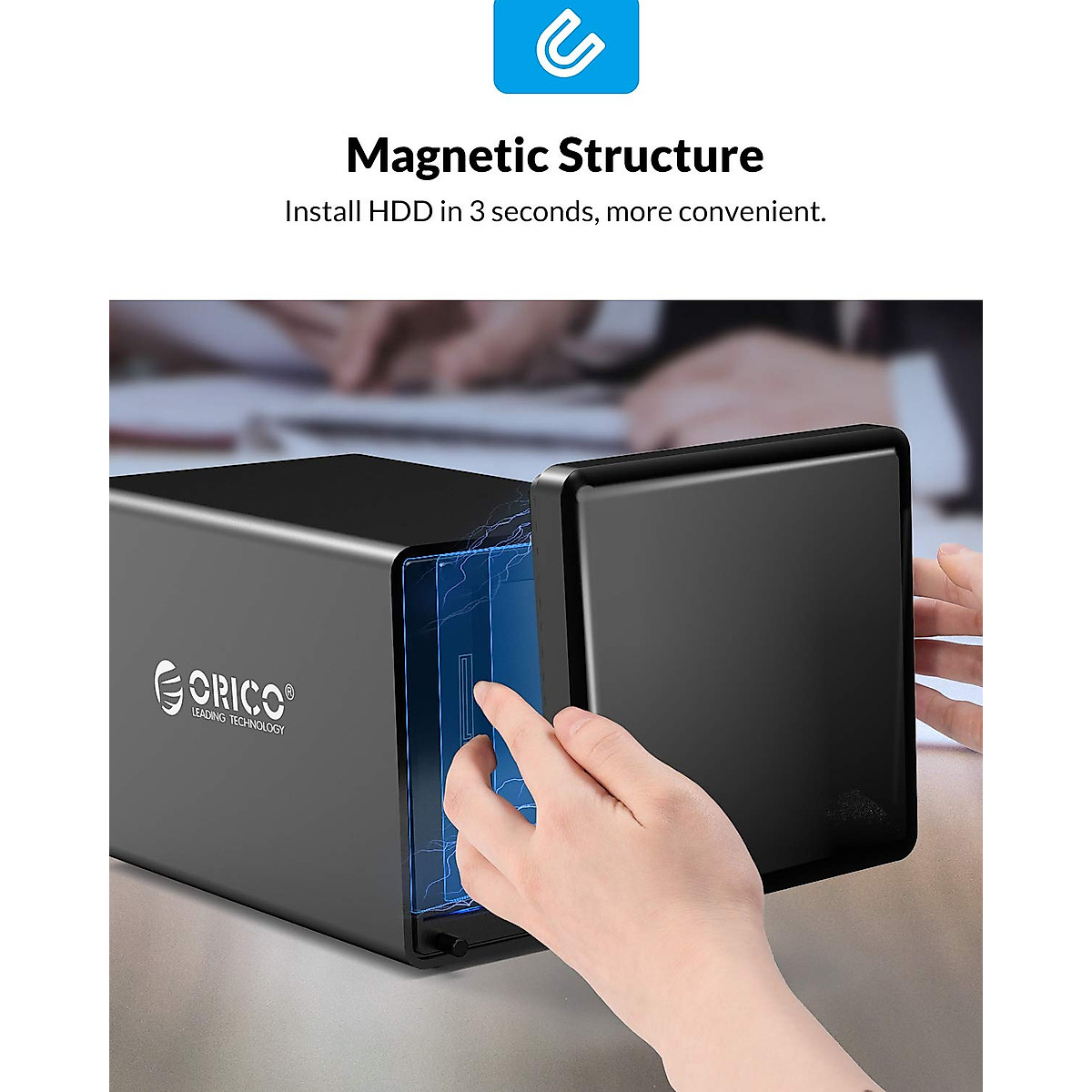 ORICO Raid Enclosure 4 Bay 3.5 Inch USB 3.0 External Hard Drive Enclosure Aluminum Magnetic SATA III Disk Storage Case for Office and Home Storage Expansion Up to 64 TB(4X16TB), NS400RU3