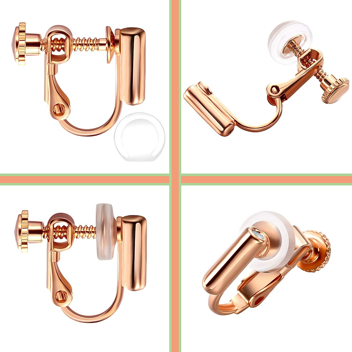 Hicarer 10 Pairs Clip on Earring Converter Non Pierced Earrings Components with Post for Non-Pierced Ears, with 12 Pairs Comfort Earring Pads for Women