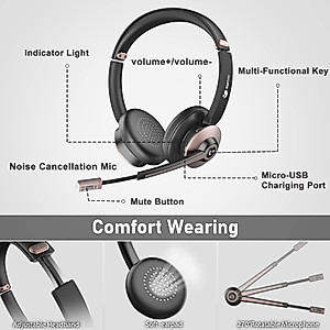 Earbay Wireless Headset, Bluetooth Headsets with Microphone Noise Cancelling, On Ear Headphones with Mic Mute, Handsfree PC Headsets for Zoom/Ms Teams/Skype/Dual Connect/Laptop/iPhone/Tablet