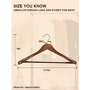 SMARTOR Suit Hangers for Men, 8 Pack - Wide Shoulder Wooden Suit Hangers with Non Slip Pants Holder, Wide Hangers for Suit, Coat, Jacket, Gown, Heavy Duty Wood Suit Hanger - Walnut